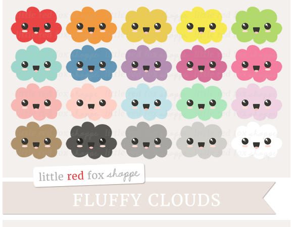 Kawaii Cloud Clipart, an Illustration by Little Red Fox Shoppe