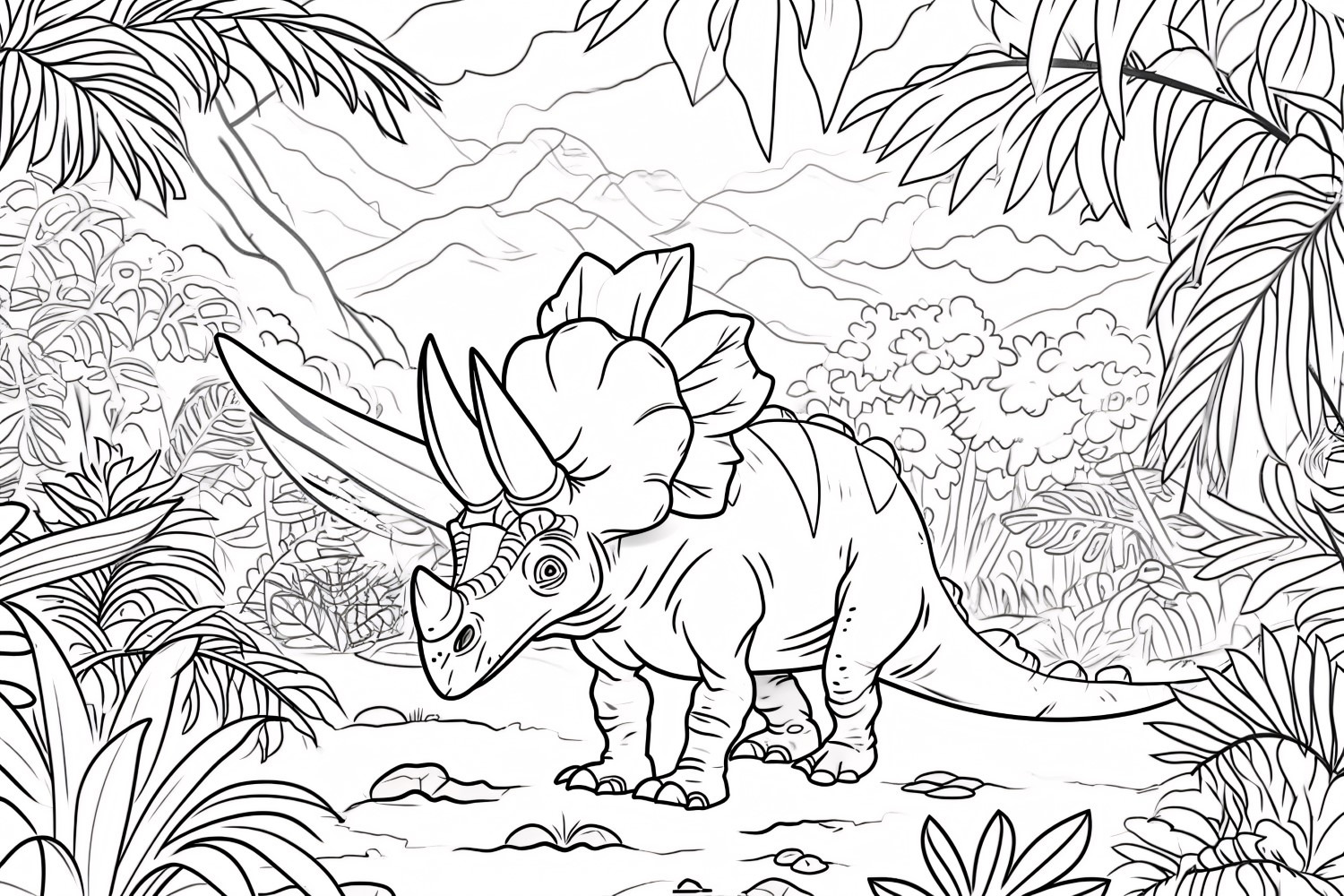 Chasmosaurus Dinosaur Colouring Page, an Animal Illustration by shahsoft