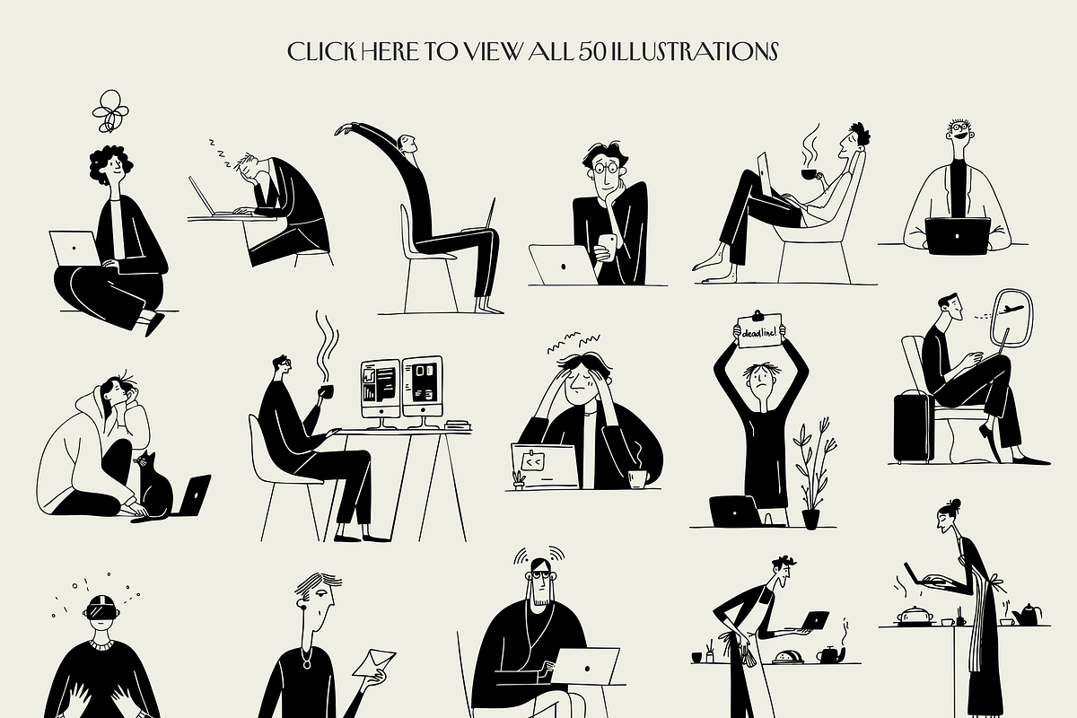 Freelance Life: 50 Line Art People, a Person Illustration by Veyla