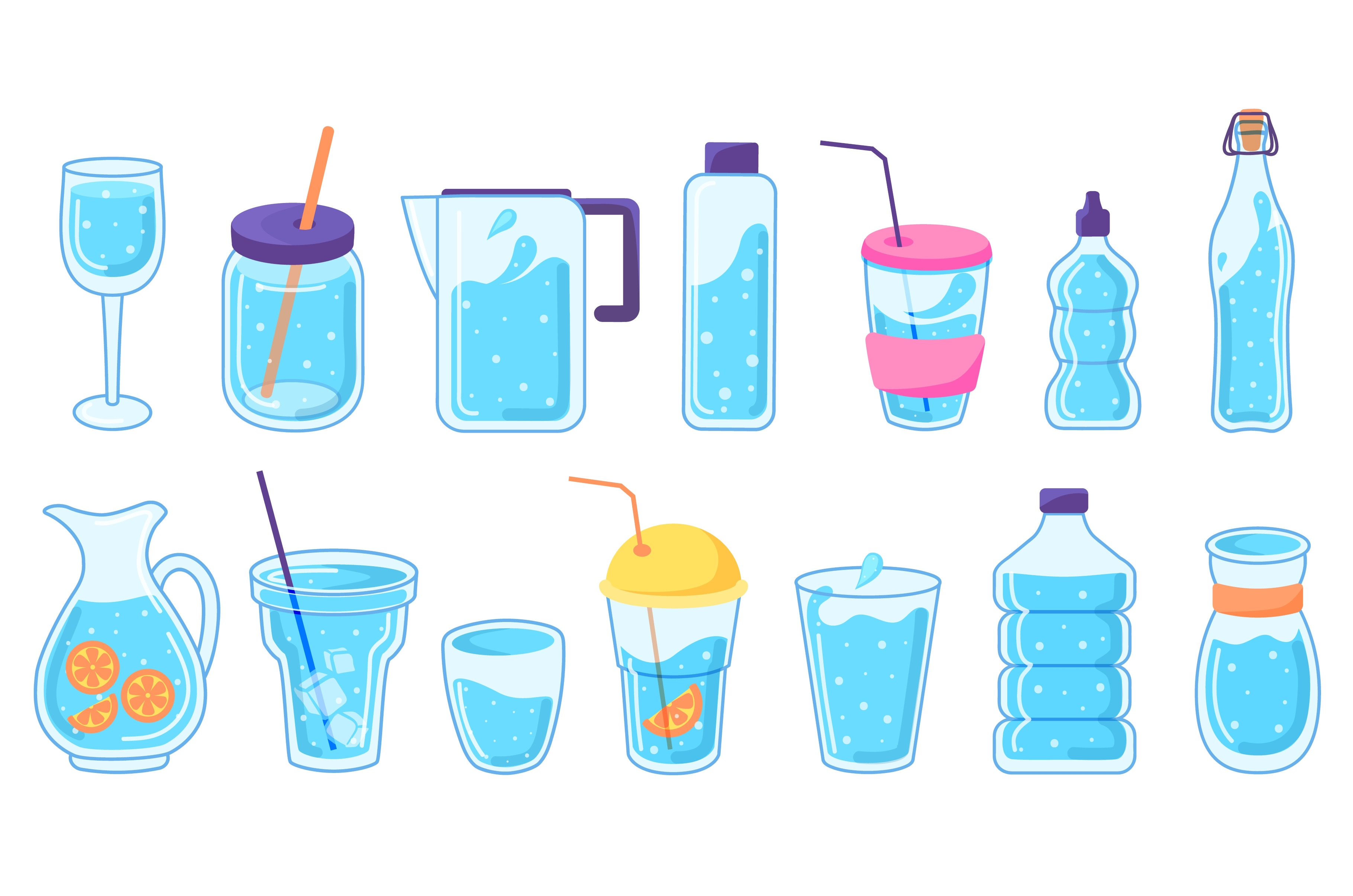 Cute water bottle doodles, reusable, a Background Graphic by Frogella