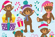 Christmas Teddy bear clipart, an Illustration by PrettyBundles