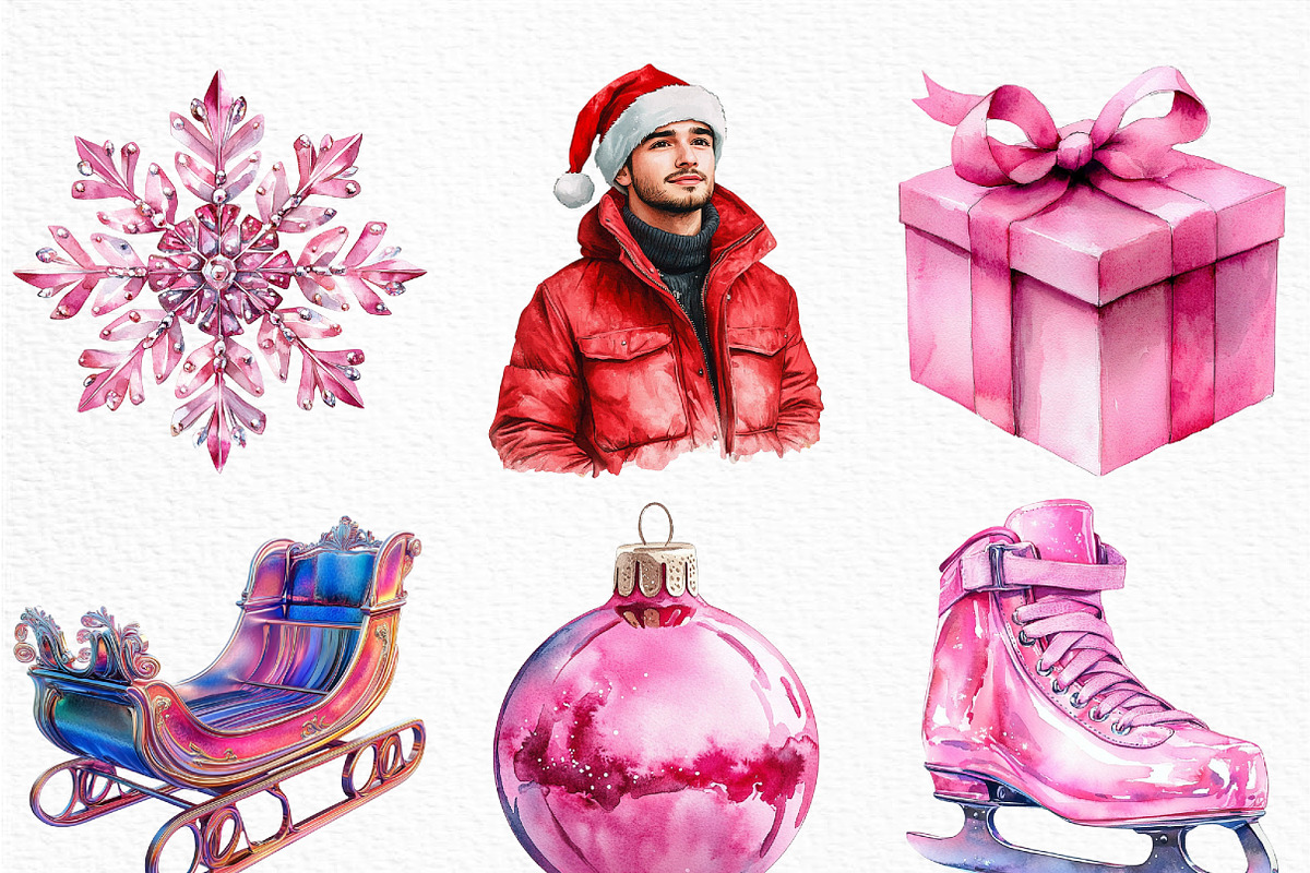 Chic Neon Pink Christmas Clipart, an Illustration by Craft Nest