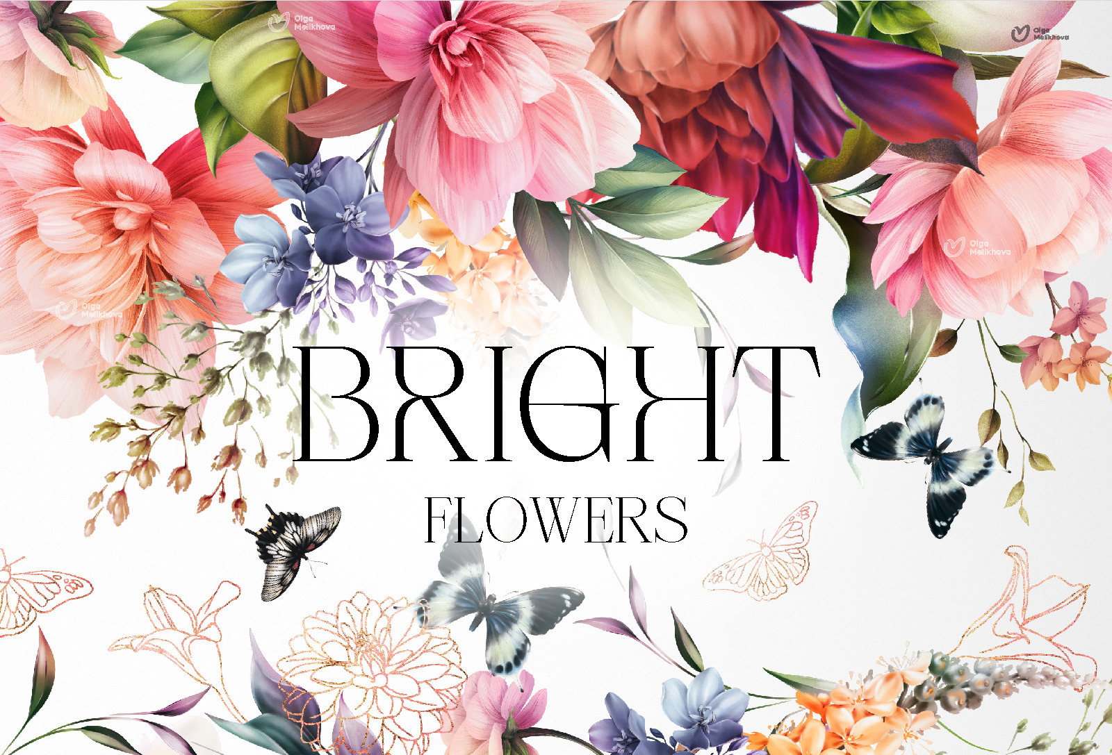 Bright Flowers, floral clipart, an Object Illustration by ollalya