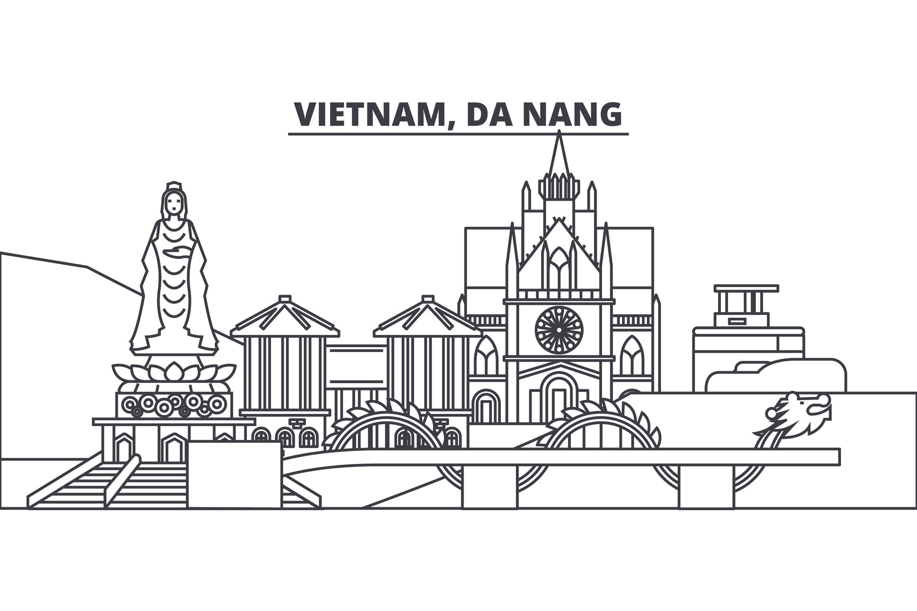 Vietnam, Da Nang line skyline vector illustration. Vietnam, Da Nang ...
