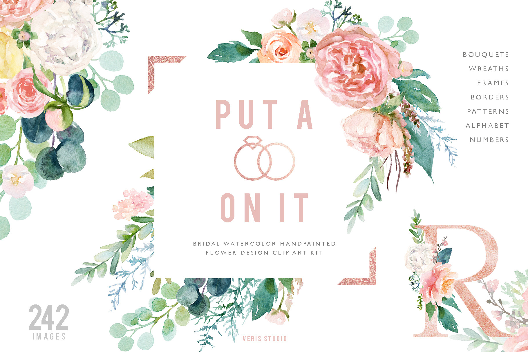 Watercolor Peach Floral Alphabet, a Decorative Illustration by Veris Studio