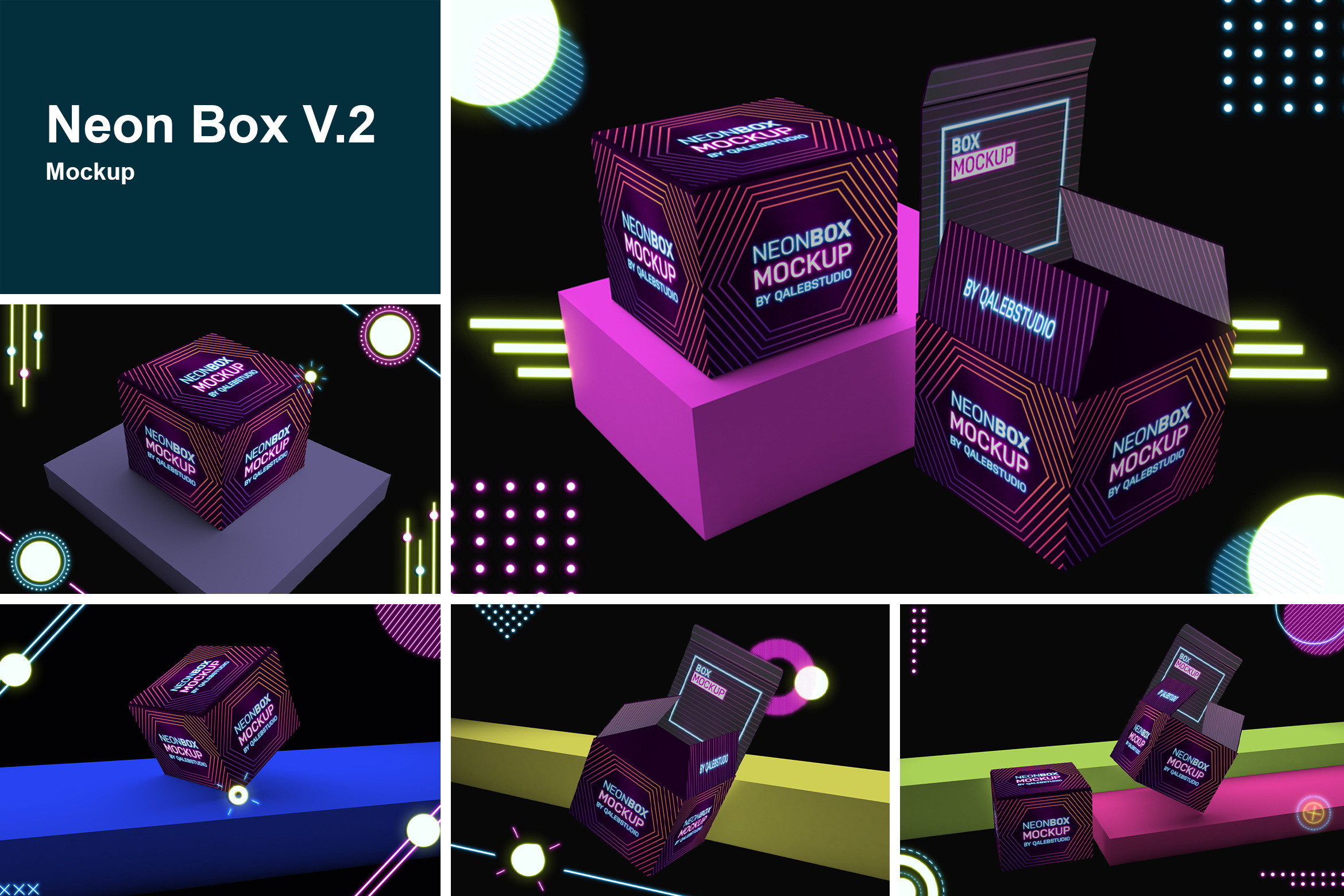 Neon Box Mockup V.2, a Print Template by Qaleb Studio | Creative Market
