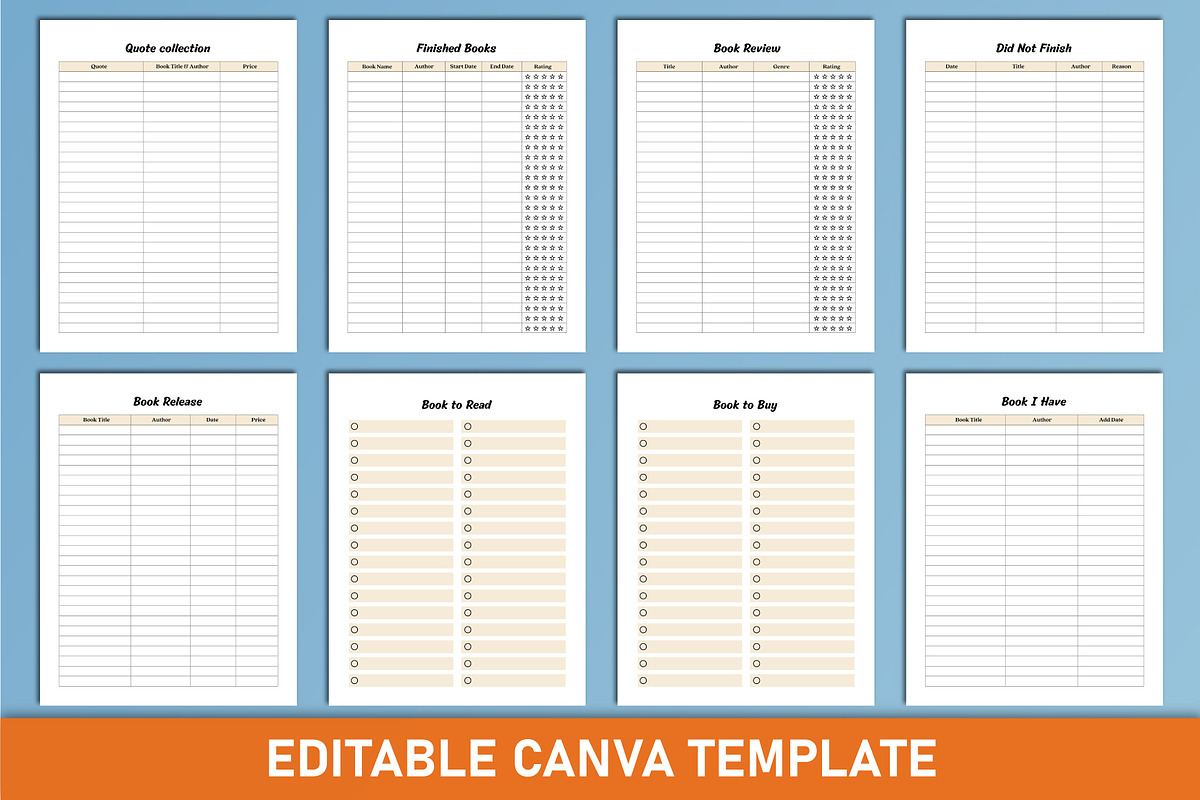 Editable Reading Planner Canva