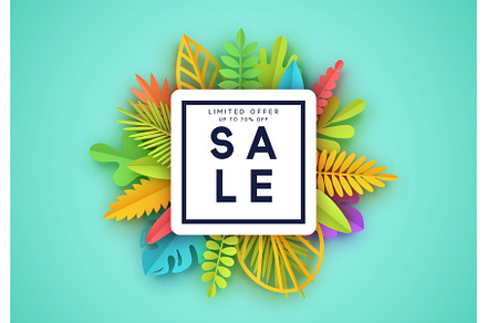 Tropic summer background, palm leaf, paper flower., a Packaging Mockup ...