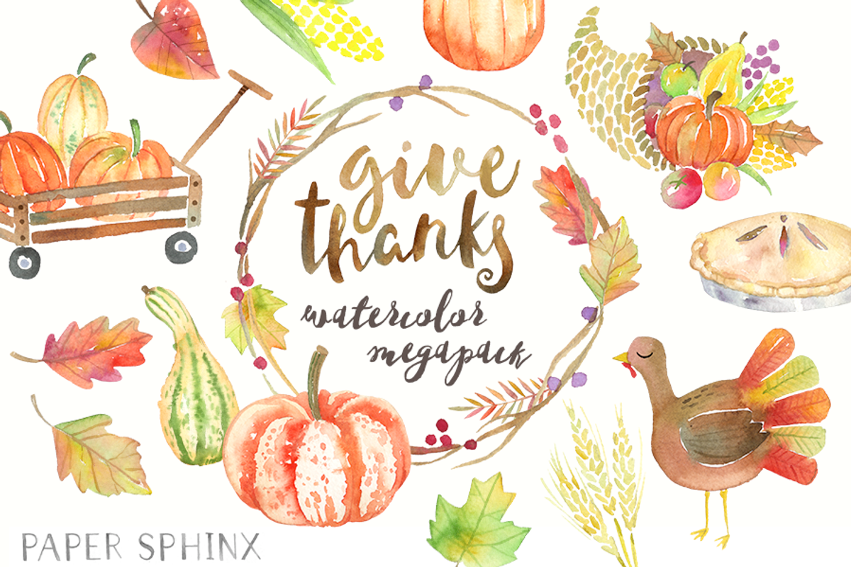Thanksgiving Watercolor Graphic Pack, an Illustration by PaperSphinx