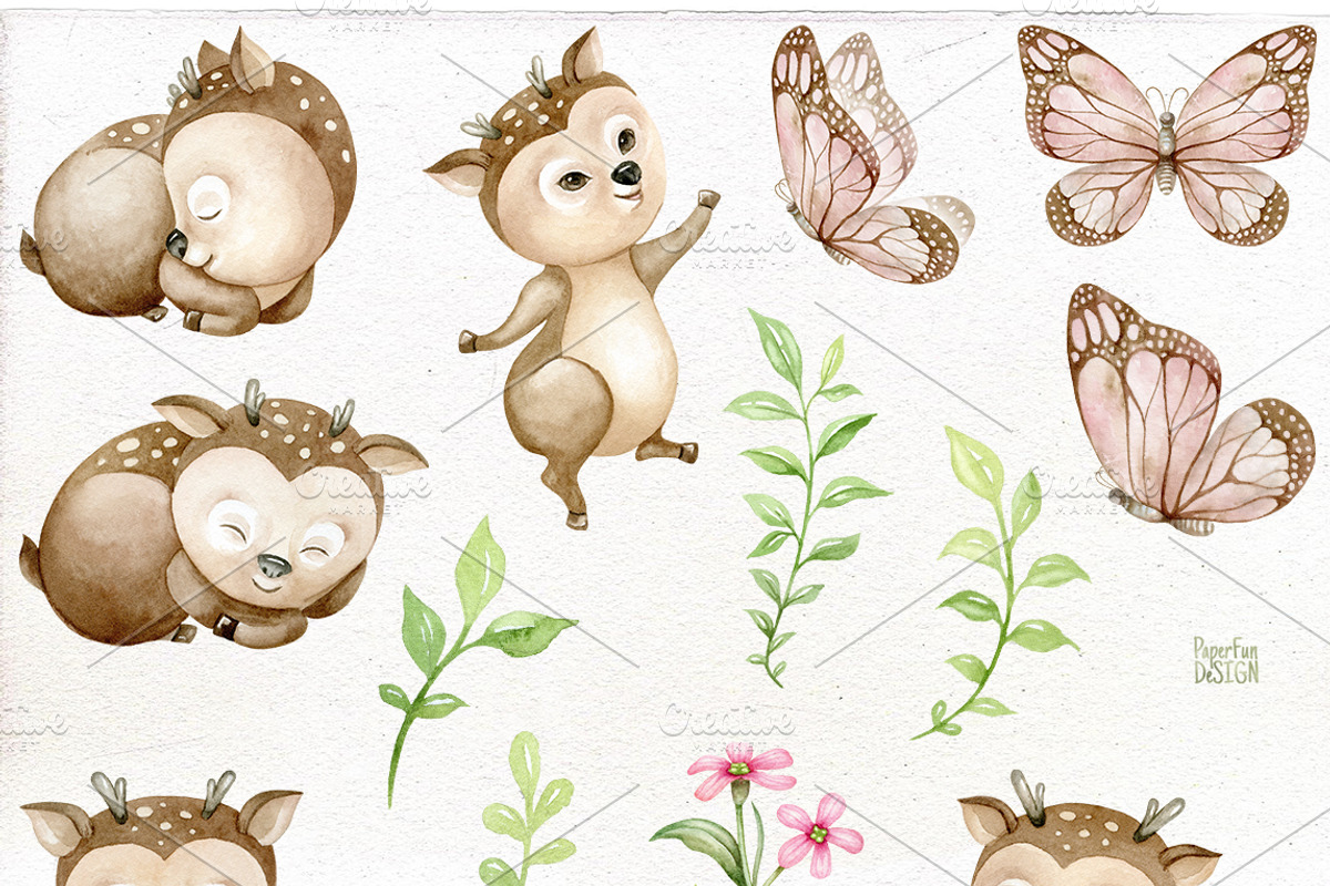 Watercolor baby deer clipart., an Animal Illustration by Mary ...