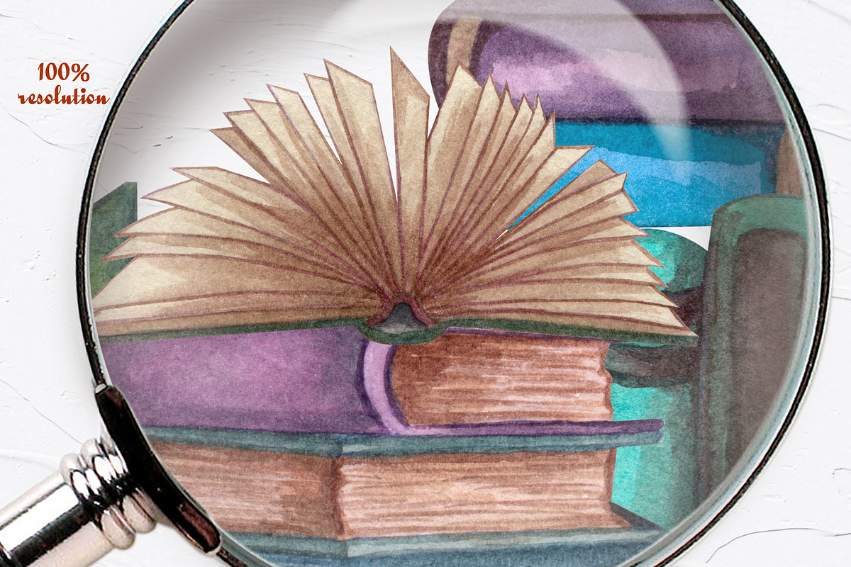 Vintage Library Watercolor Set, an Education Illustration by BarvArt ...