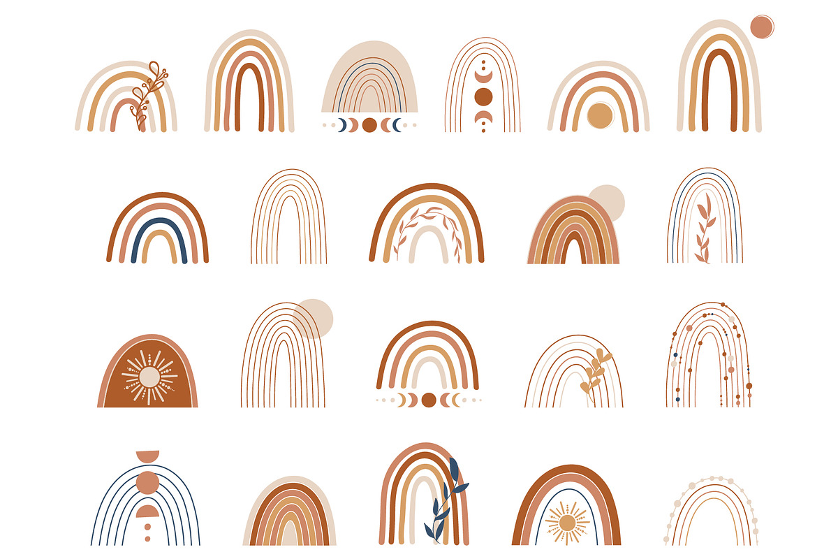 Boho Rainbow Clipart Set, a Decorative Illustration by DearLetters