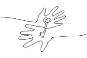 Hands holding key one line drawing, an Illustration by Valenty