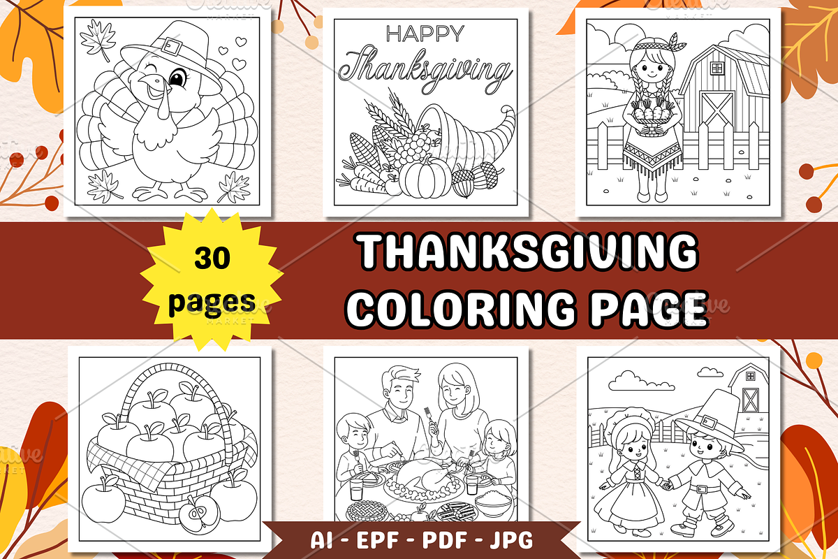 Cute Thanksgiving Coloring Page, a Seasonal Illustration by Salaly