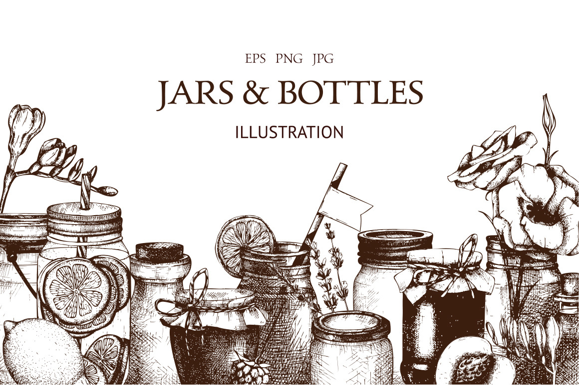 Vintage Jars & Bottles Collection, a Decorative Illustration by Yevheniia