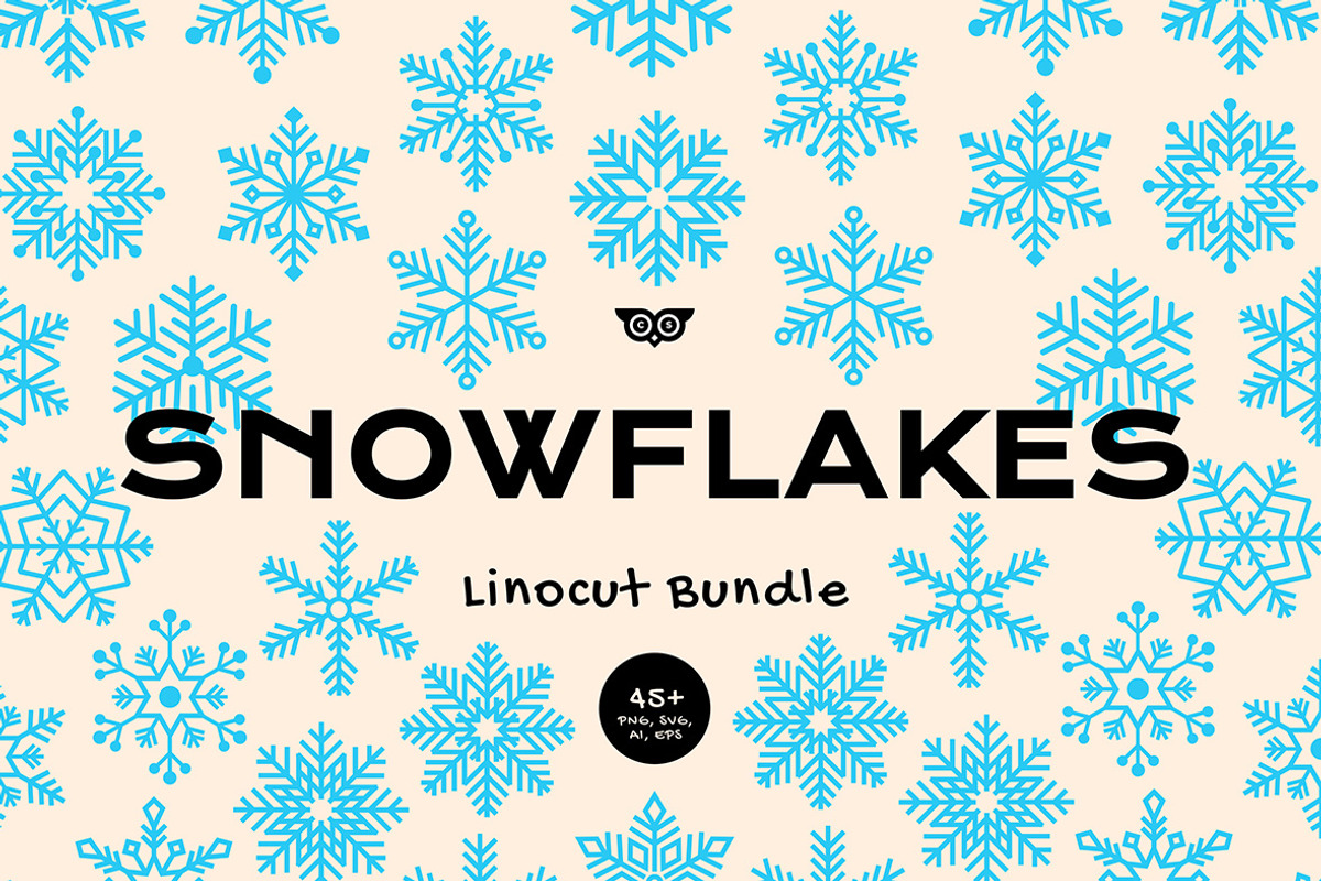 Snowflakes Linocut Bundle, an Illustration by ClayStudio