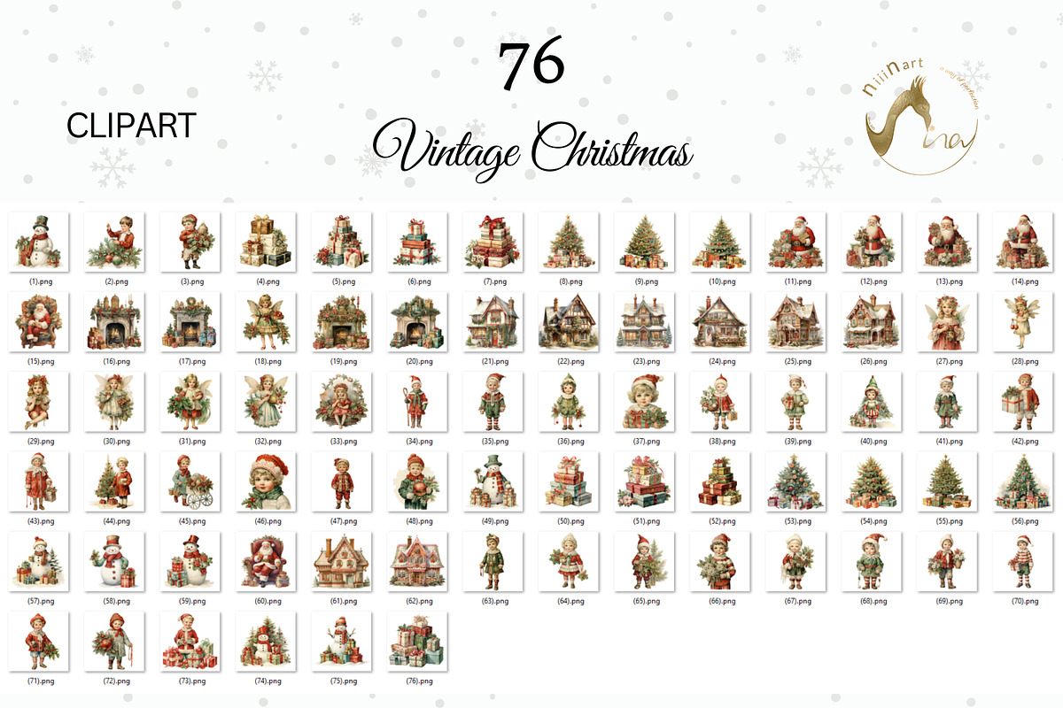 Vintage Christmas Clipart Bundle, an Illustration by NiiiNArt