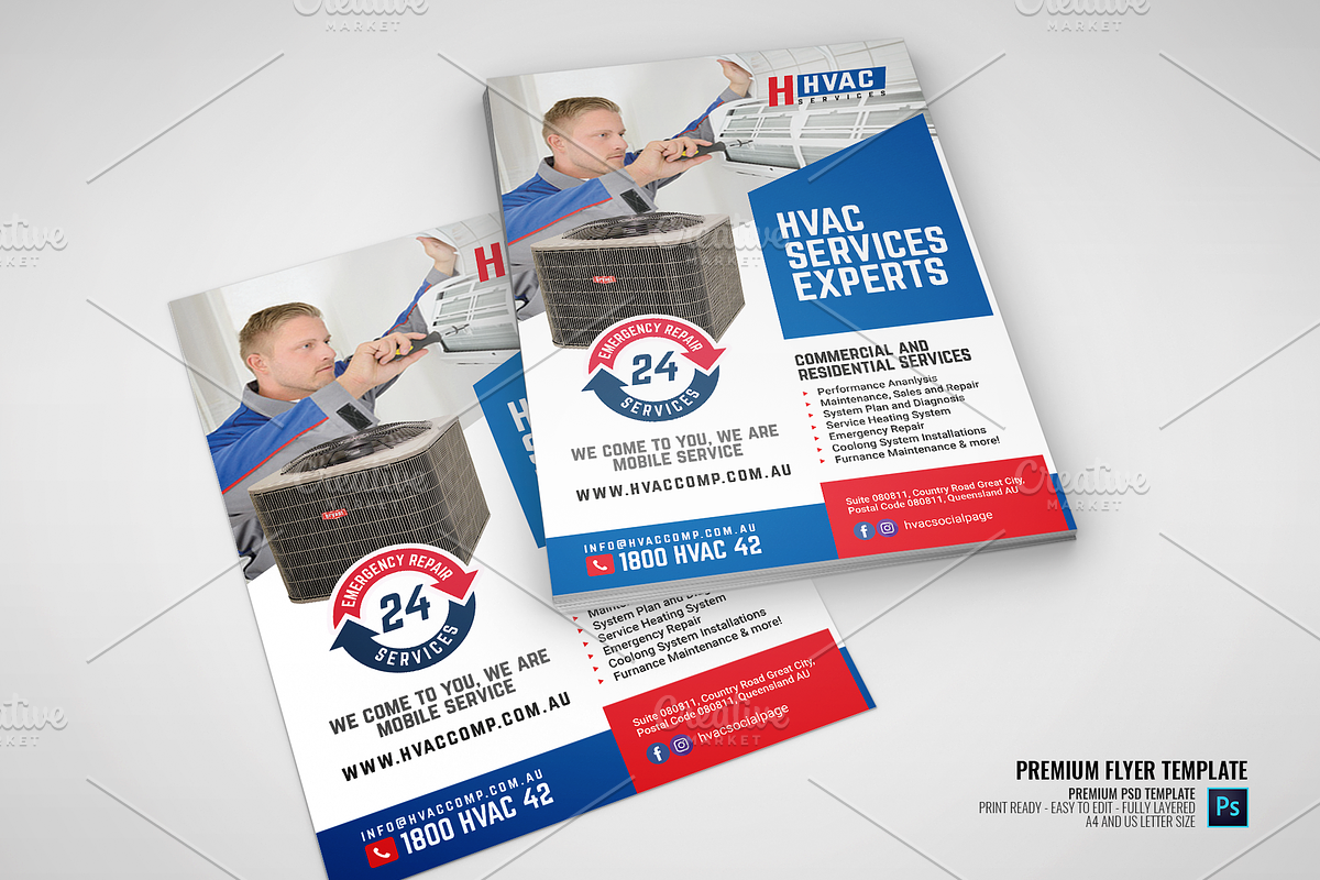 Heating and Cooling Services Flyer, a Flyer Template by PSDPixel