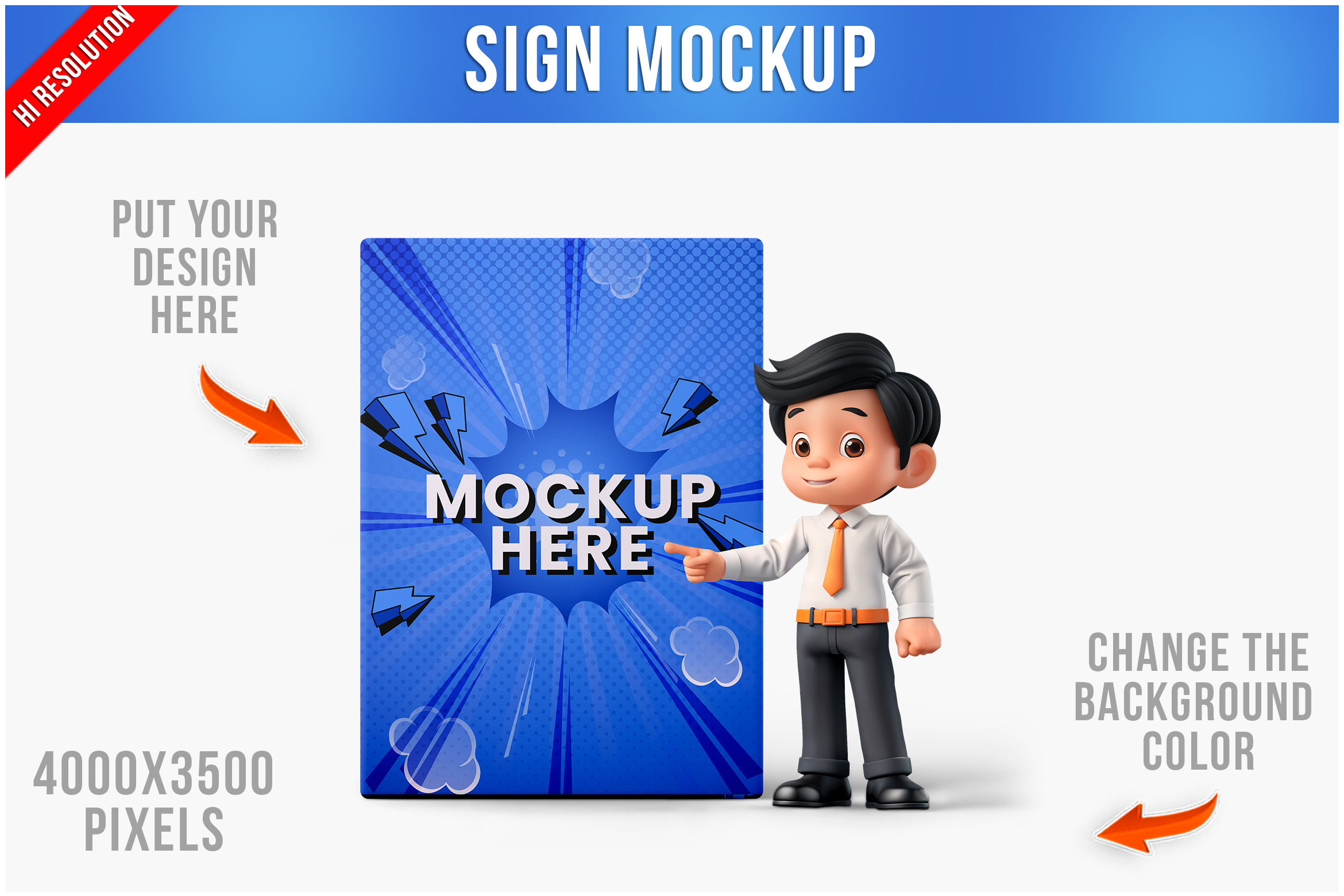 Character Pointing Sign Mockup PSD, an Advertising Mockup by Bruno's ...