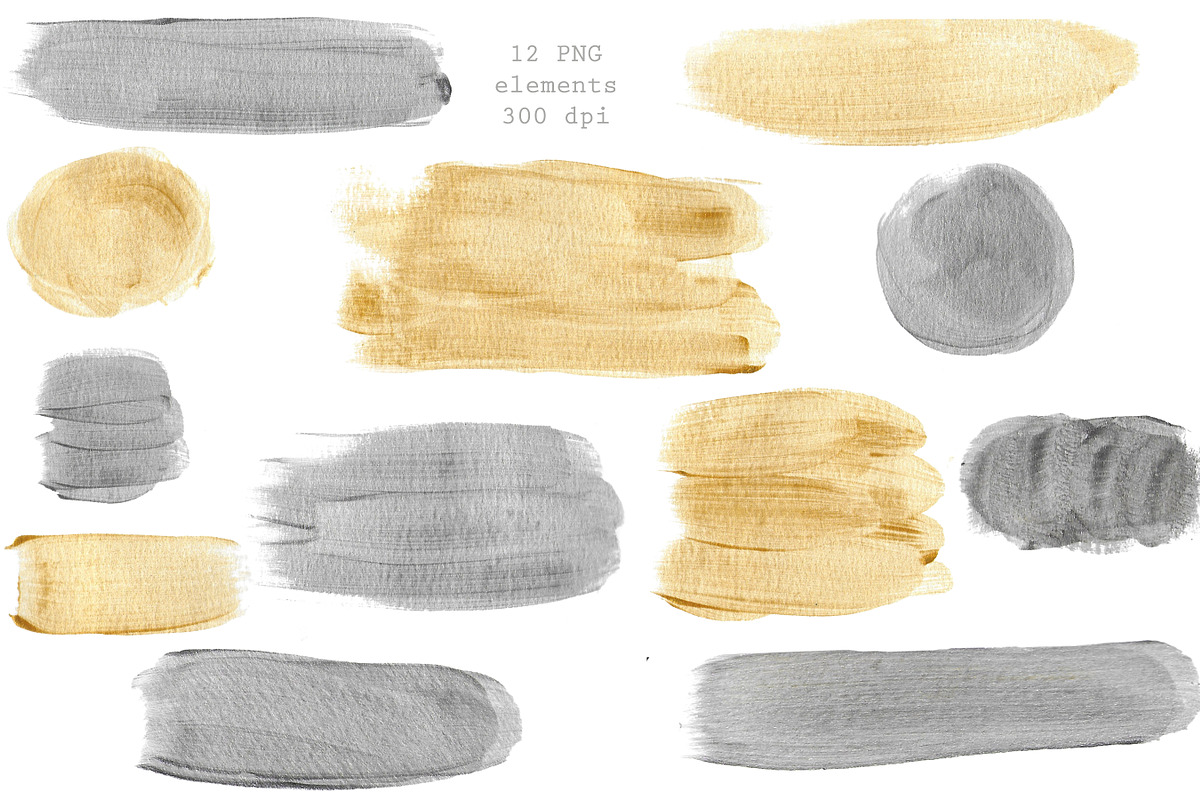 Gold Silver Brush Strokes clipart, a Decorative Illustration by Anna ...