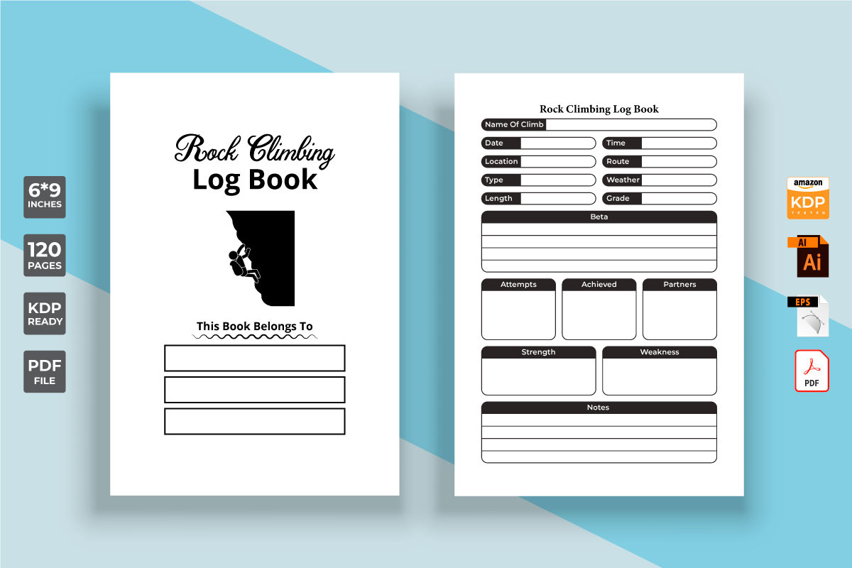 Rock climbing notebook KDP interior