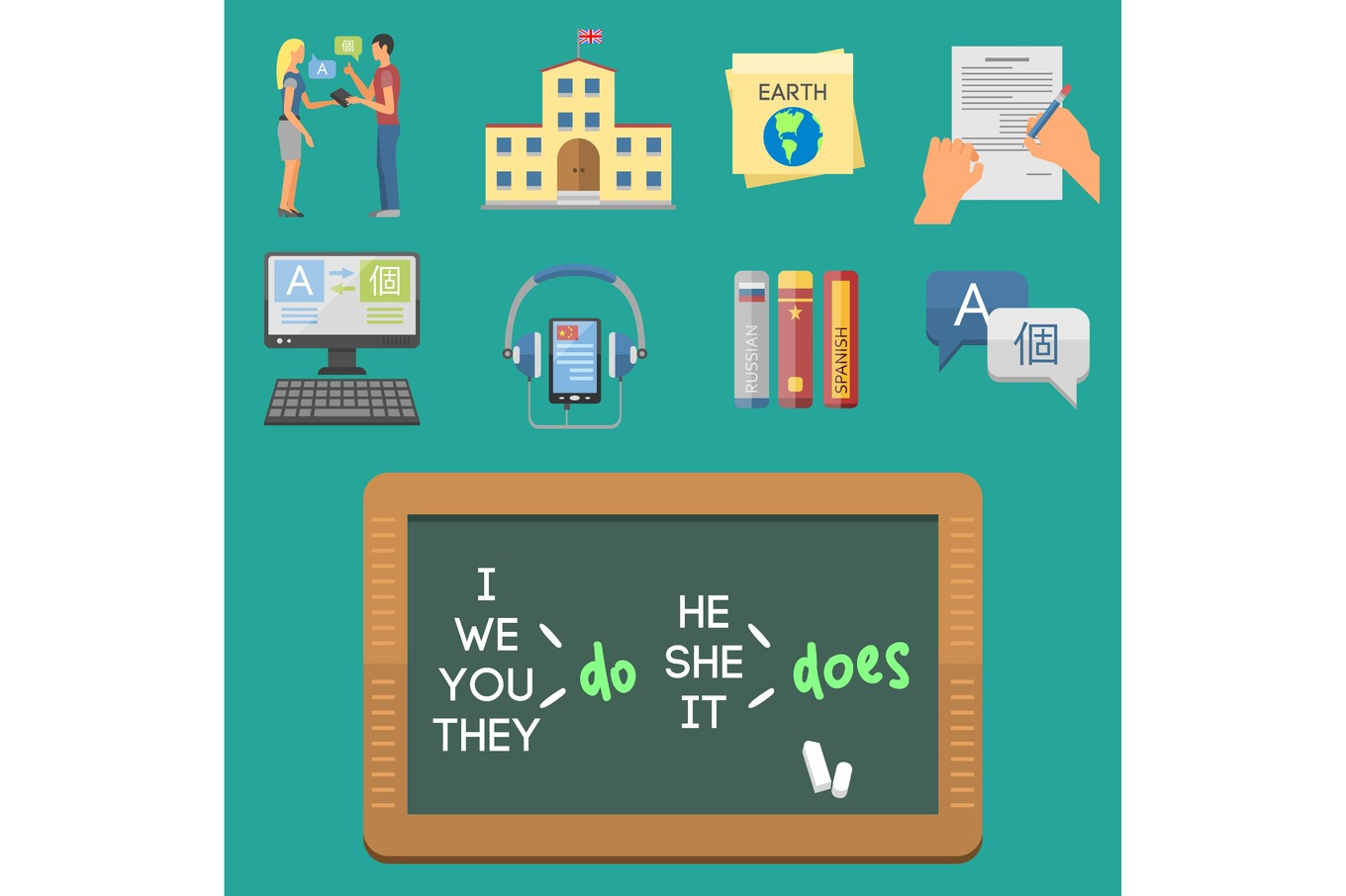 Vector illustration icons for educational programs languages distance ...