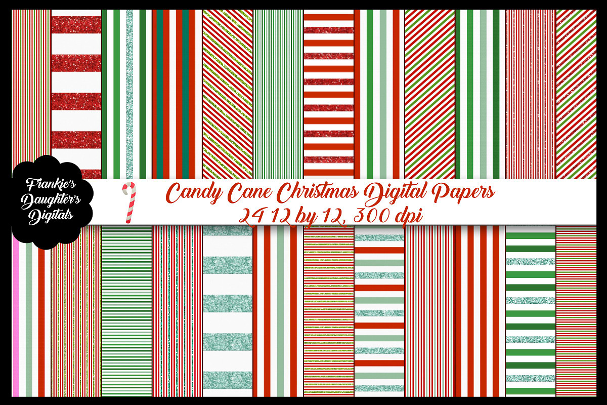 Christmas Candy Cane Papers, a Pattern Graphic by FrankiesDaughtersDesign
