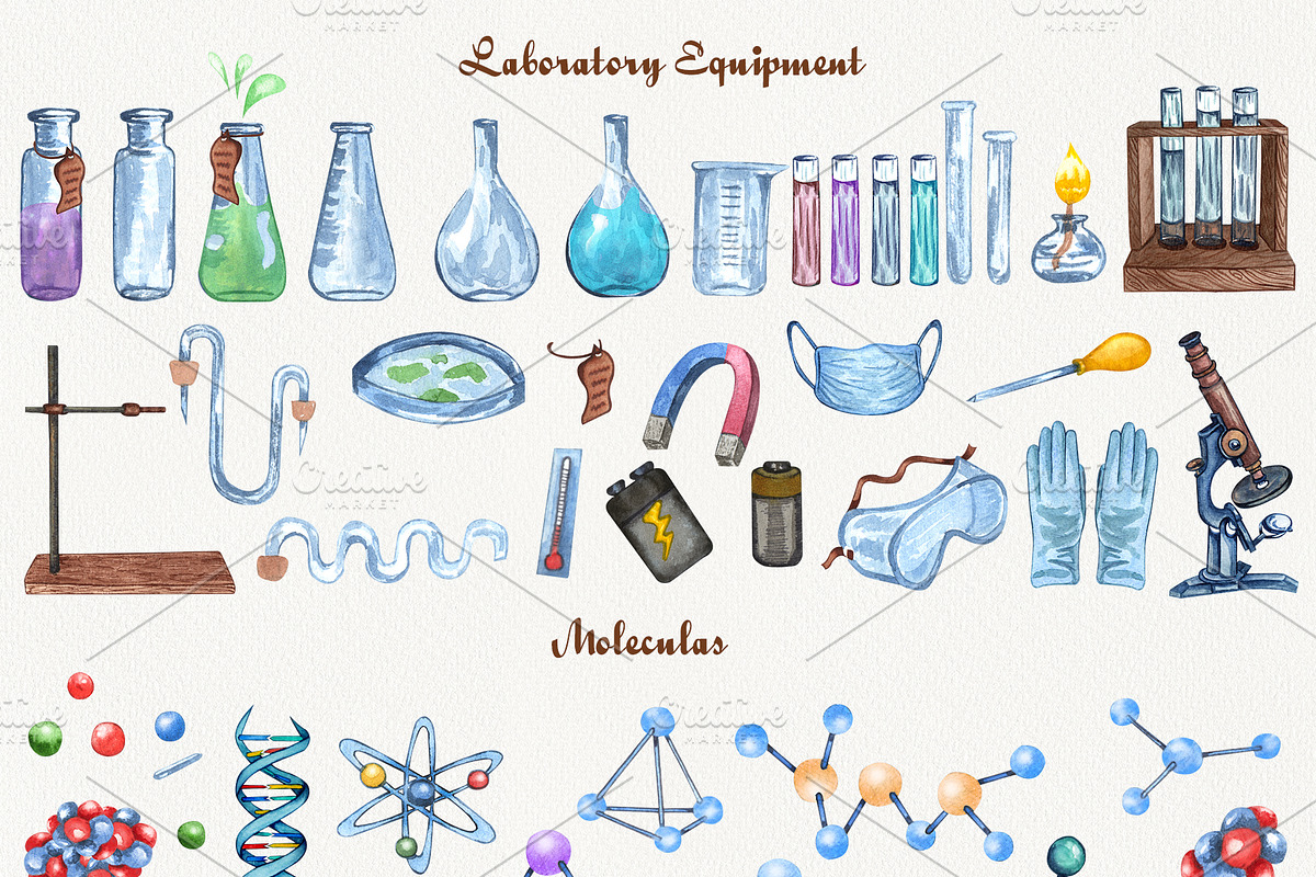 Science Watercolor Set, an Education Illustration by BarvArt