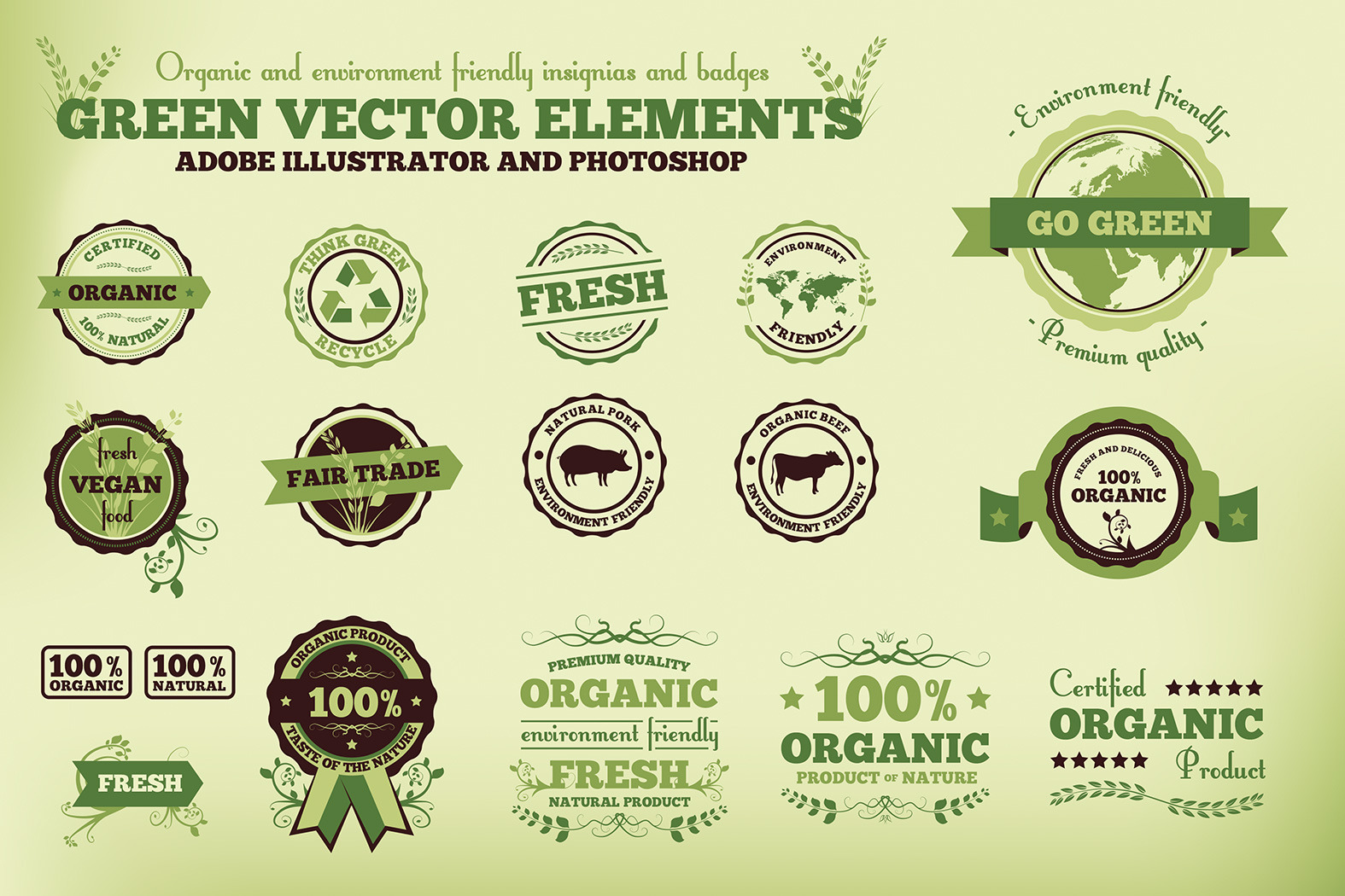 Vintage Green Vector Badges, an Object Graphic by Mikko Lemola