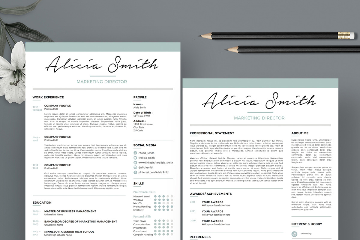 Professional Resume Template RE006, a Resume Template by Draca Design Co