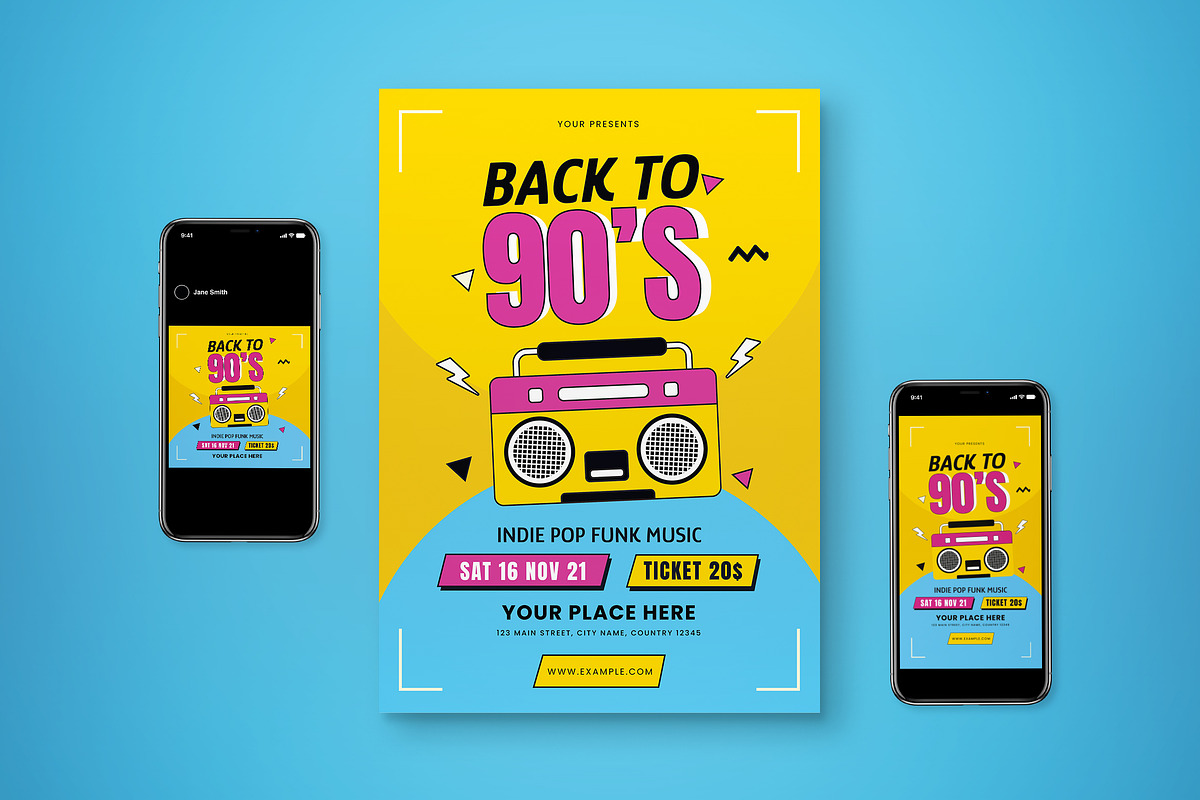 90's Music Flyer Set, a Flyer Template by graphicook | Creative Market