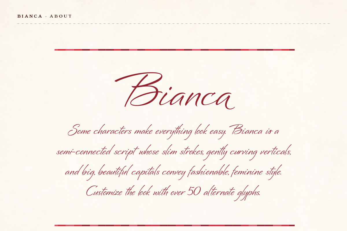 Bianca, a Script Font by Laura Worthington