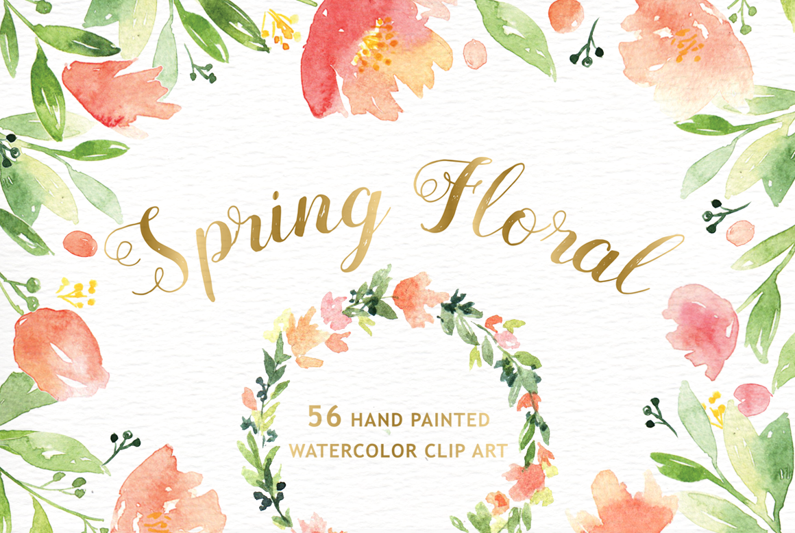 Spring Floral Watercolor Clipart, an Illustration by everysunsun