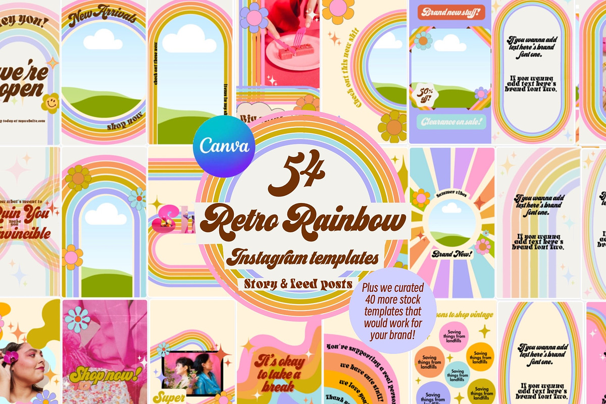 Retro Rainbow Canva Templates for IG