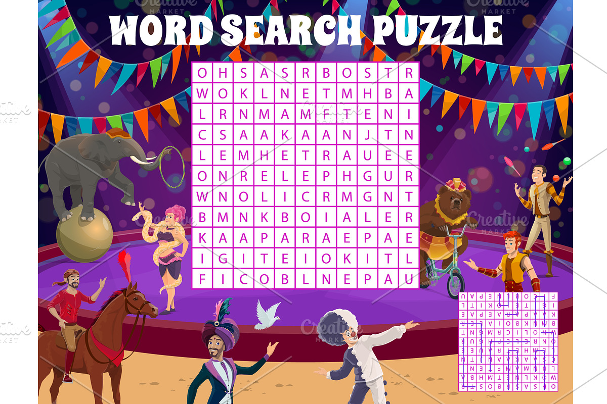 Circus performers word search, an Animal Illustration by Vector ...