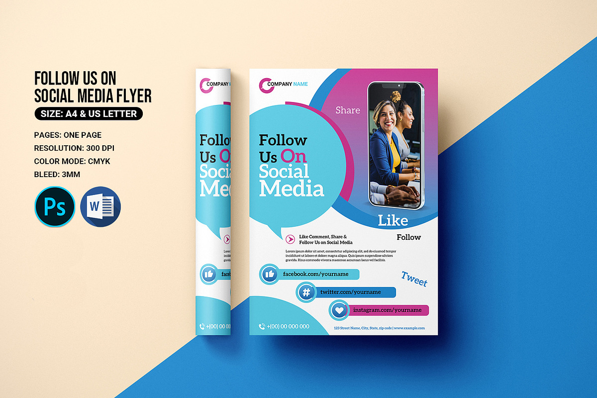 Follow Us Social Media Flyer, a Flyer Template by retrographix