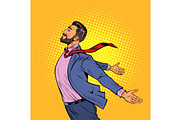 a joyful man stands in the wind | People Illustrations ~ Creative Market