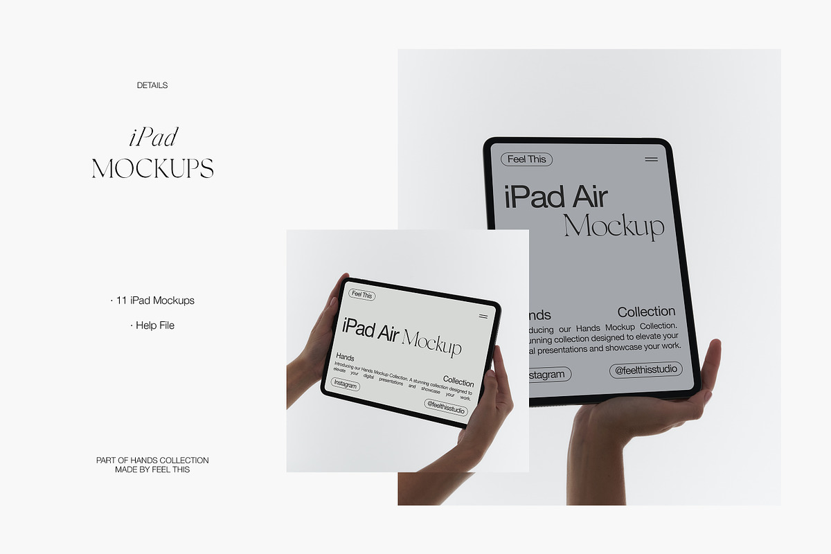 iPad Air in Hand Mockups, an iPad Mockup by Feel This