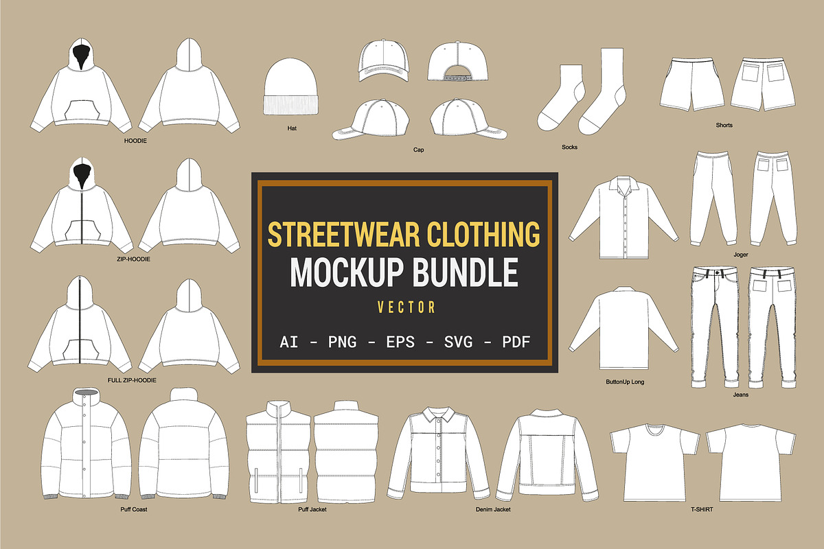 Streetwear Clothing Vector Mockup Pack