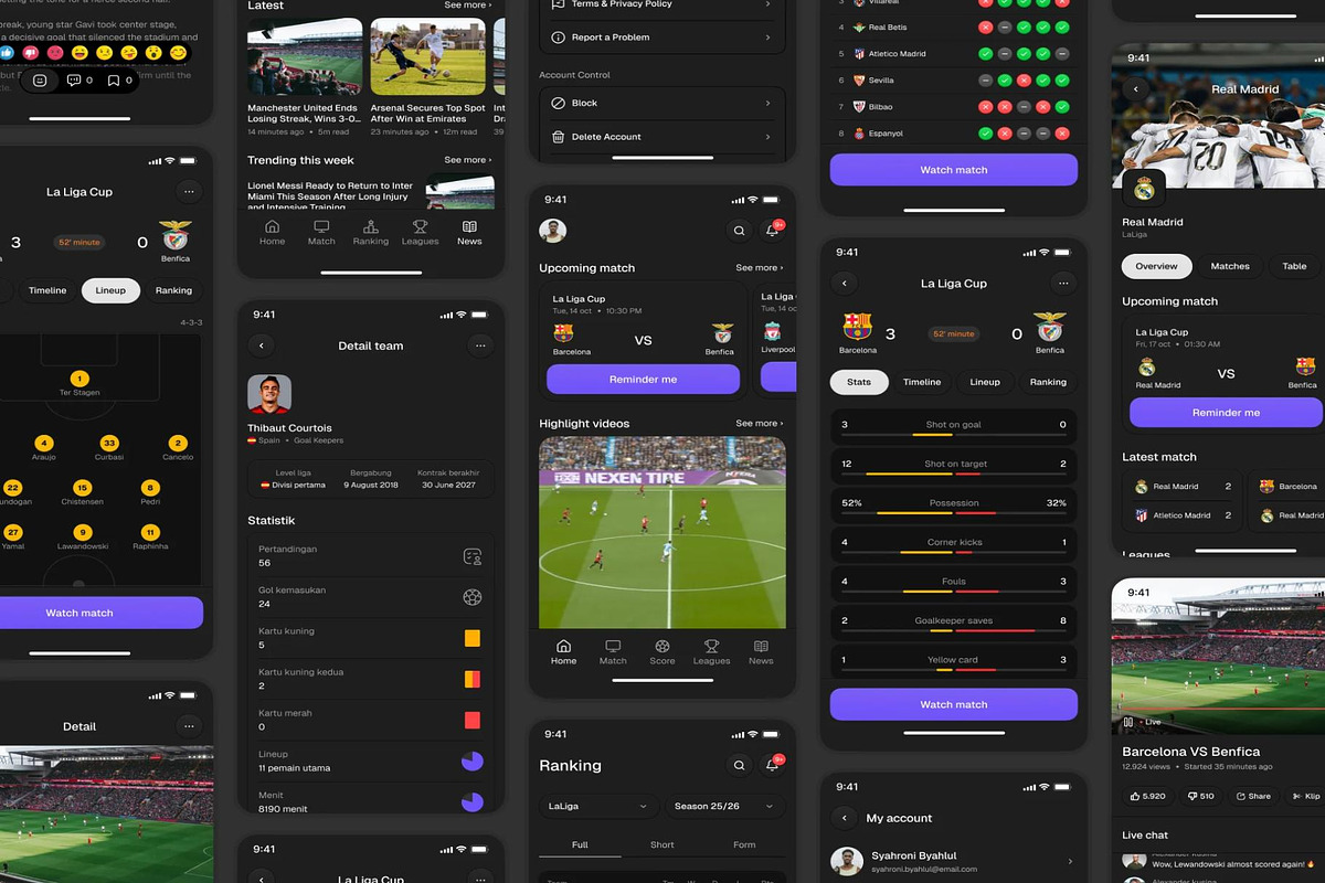 Score Stream Live Score Mobile App UI