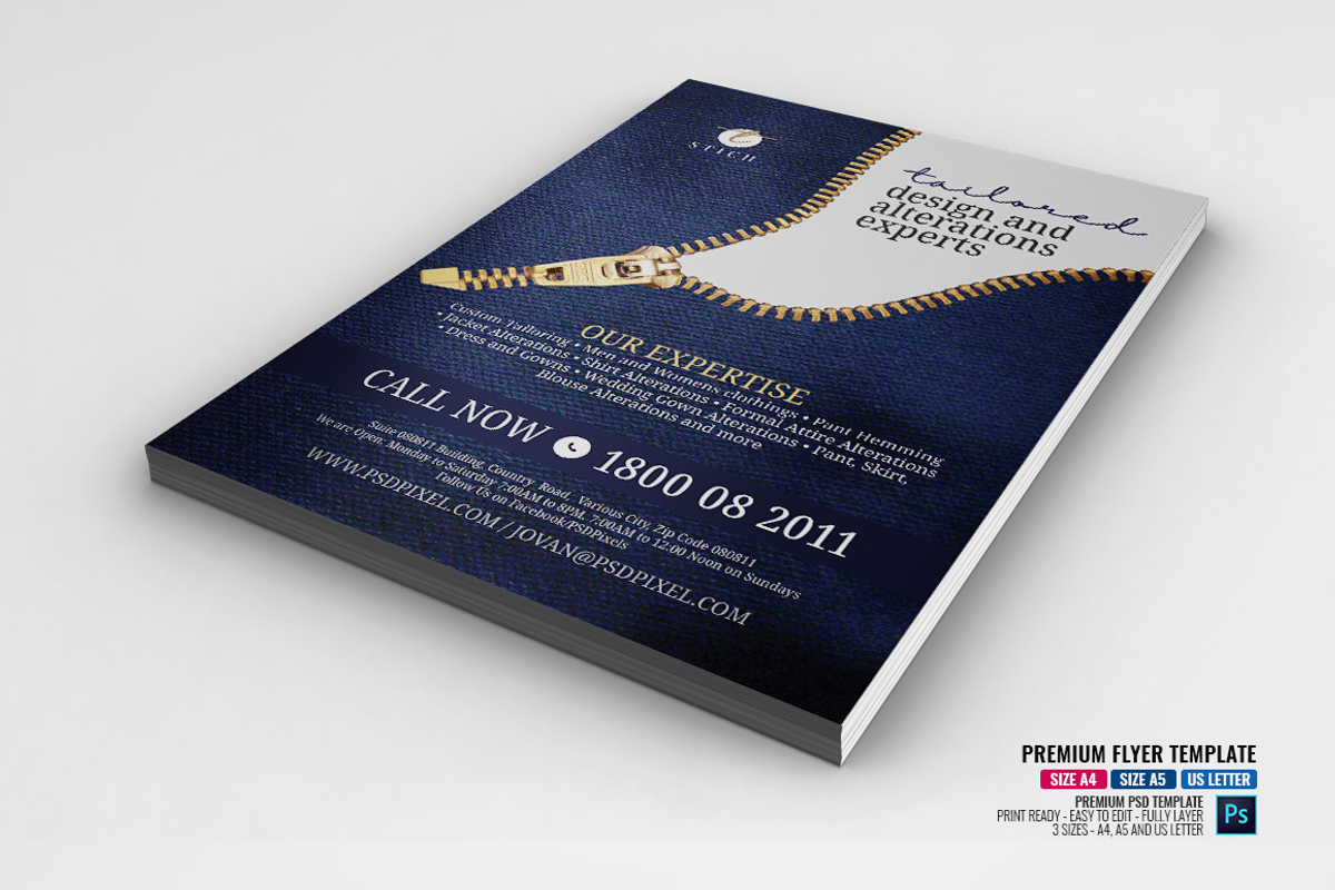 Tailoring and Dressmaking Services, a Flyer Template by PSDPixel