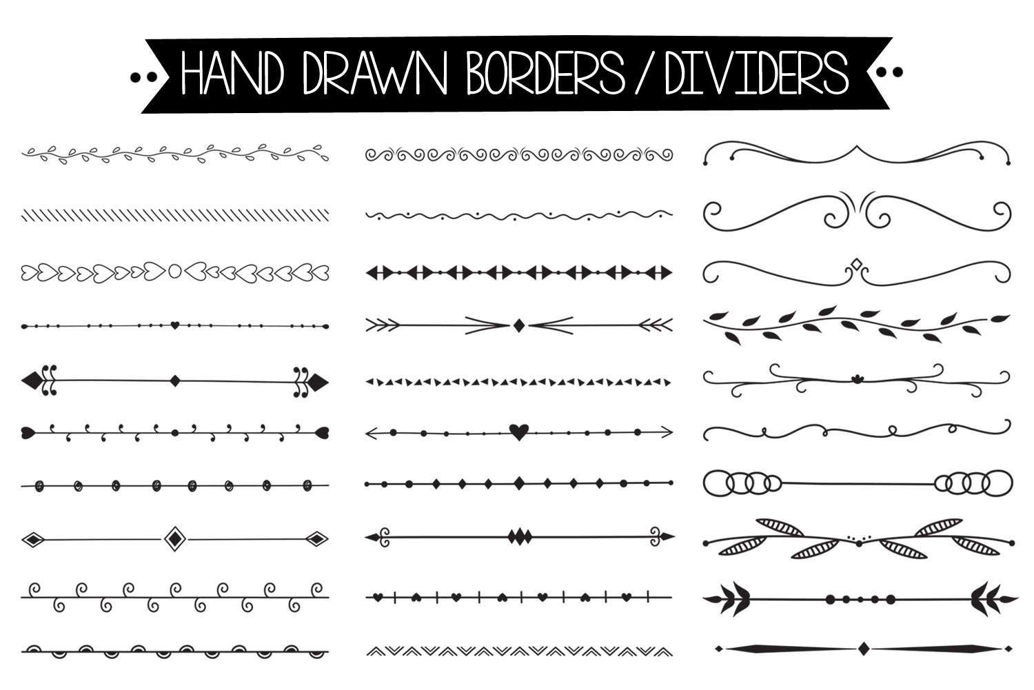 30 Hand drawn borders/dividers, a Decorative Illustration by aivos