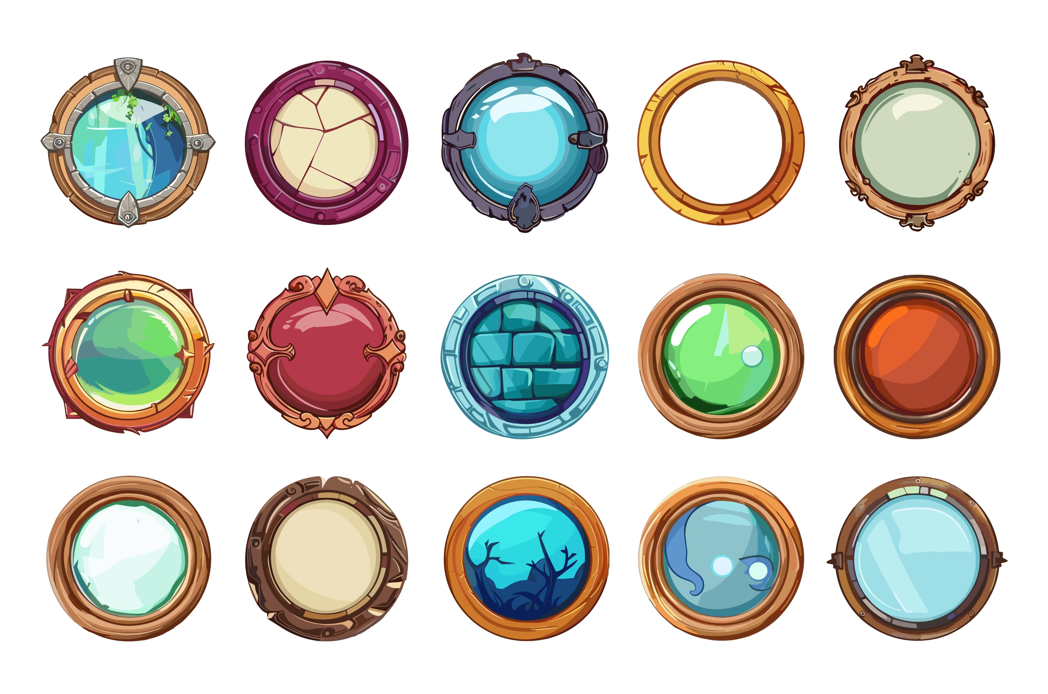 Cartoon ui design elements. Round, an Object Illustration by LadadikArt