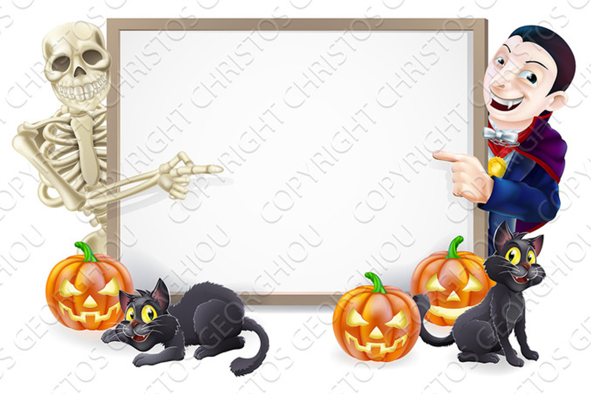 Halloween Sign with Skeleton and Dracula, a Person Illustration by ...