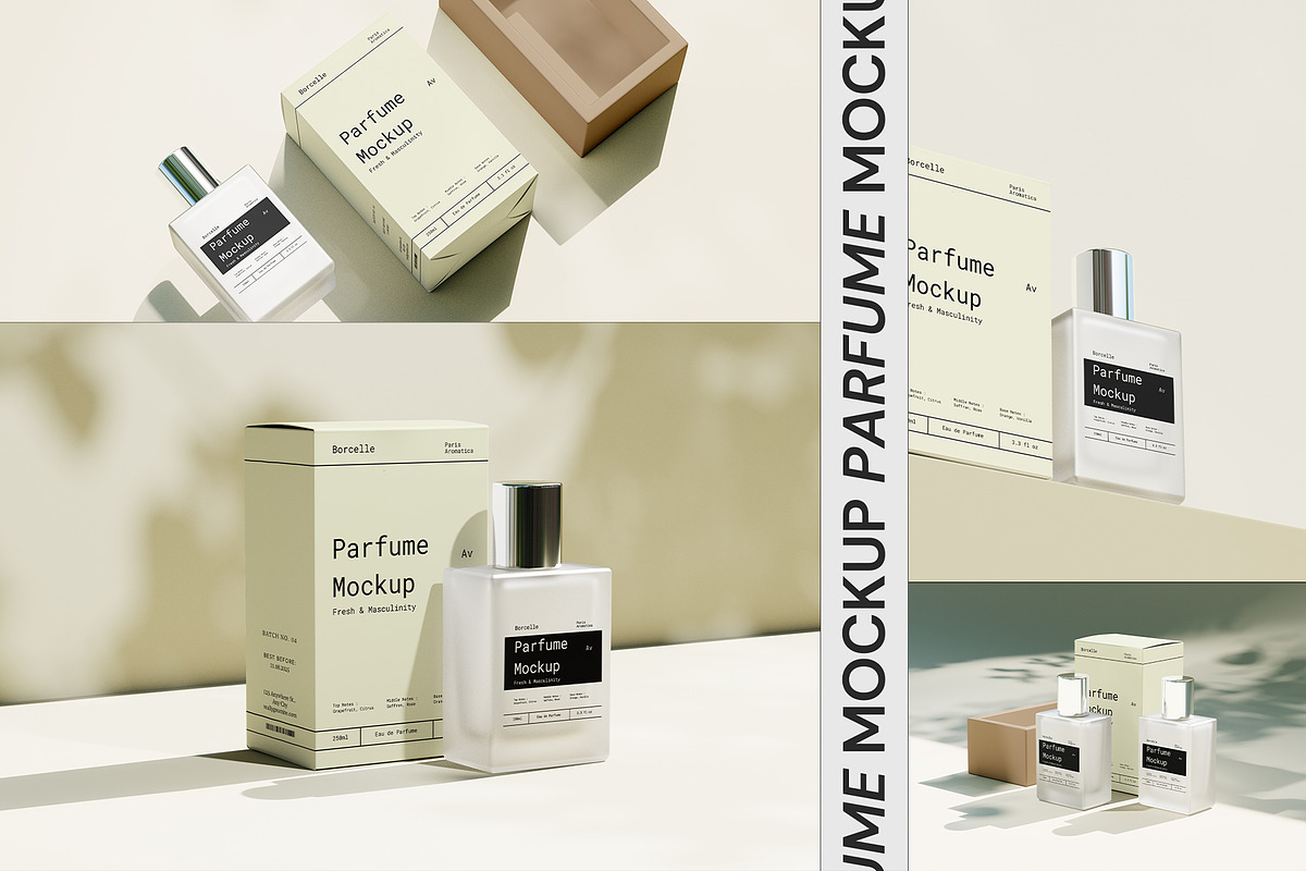 Parfume & Box Mockup, a Packaging Mockup by Cutna Studio