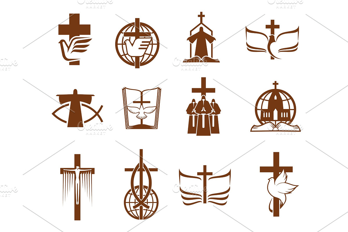 Cross, Bible, priest religion icons, an Illustration by Vector Tradition