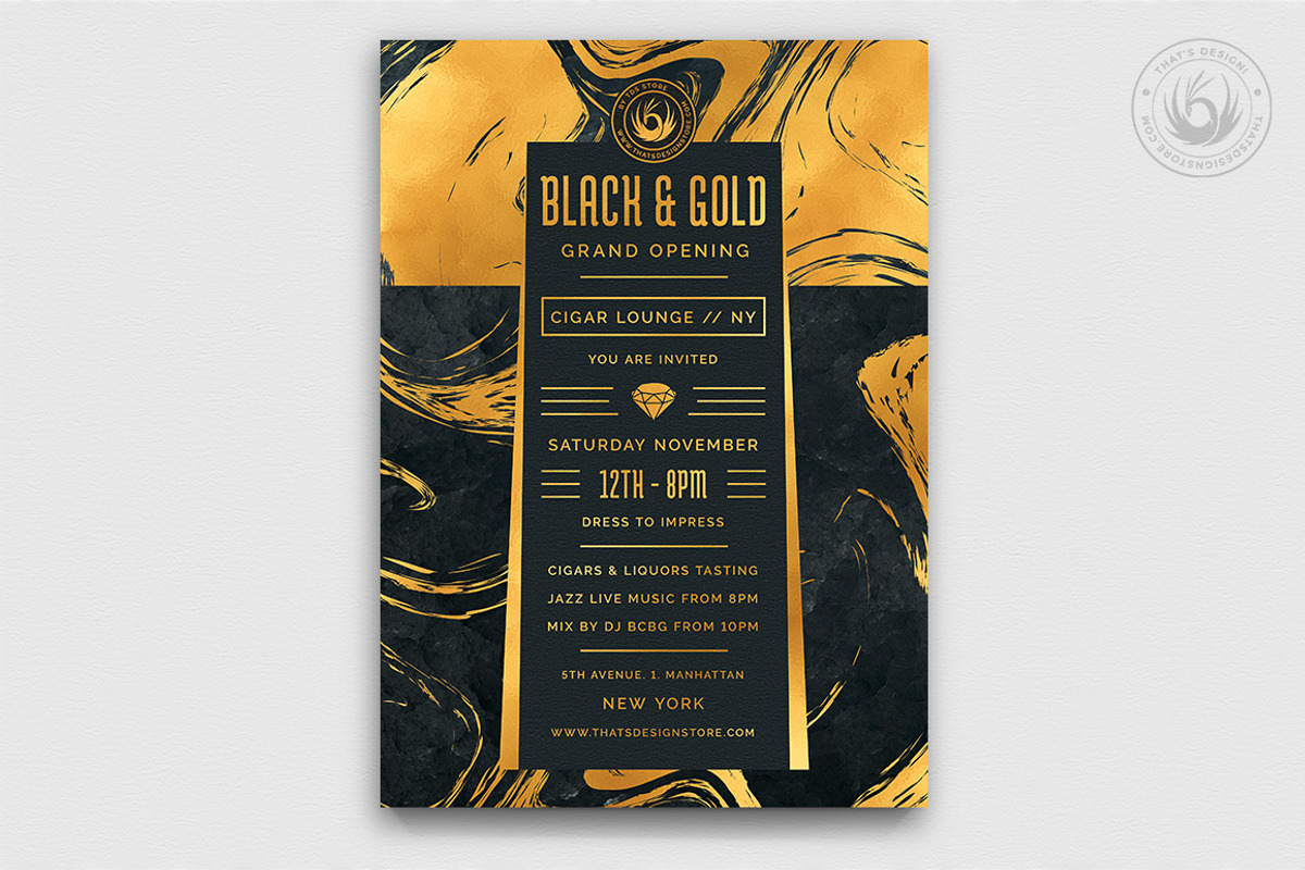 Black and Gold Flyer Template V12, a Flyer Template by ThatsDesign Art