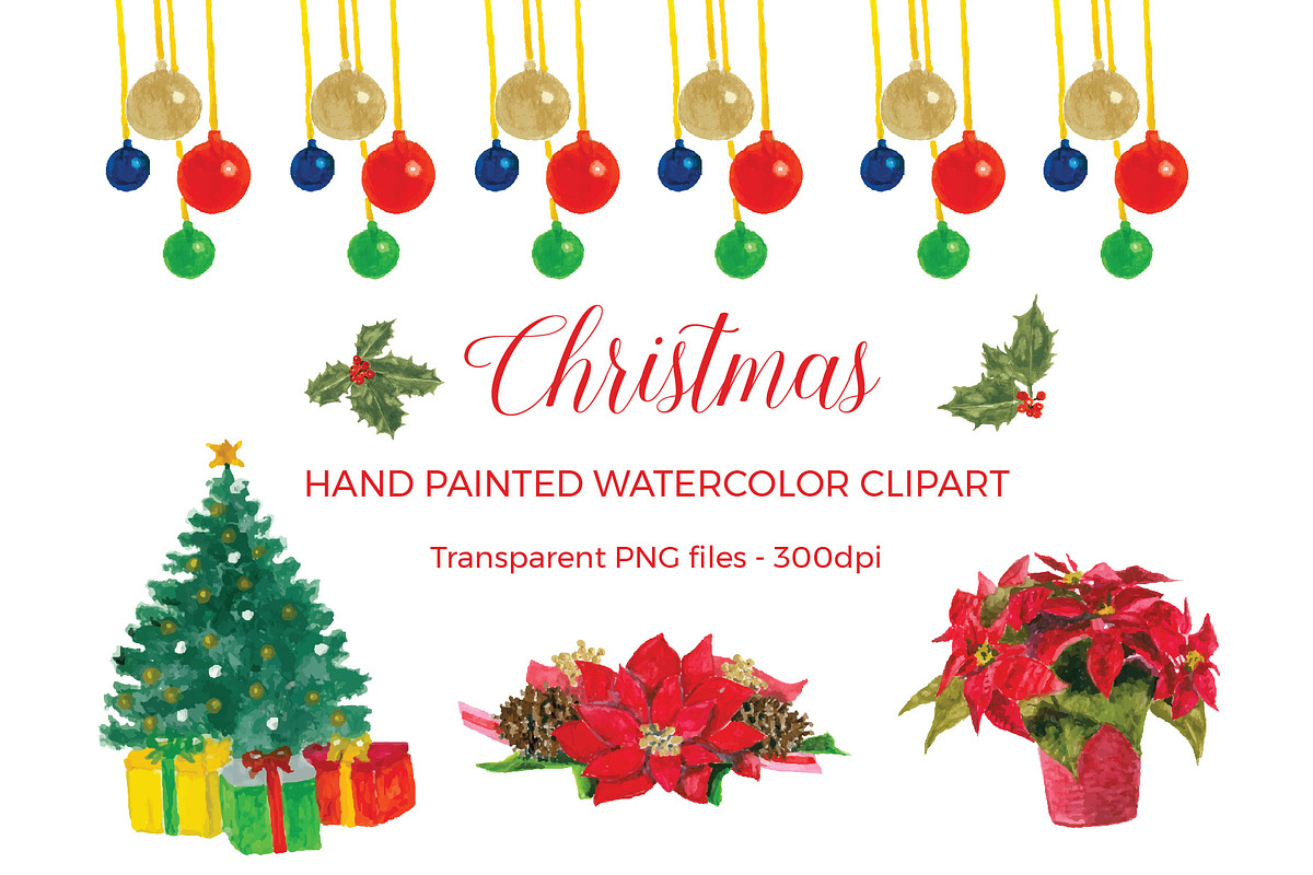 Christmas Watercolor Clipart, an Illustration by Linenandpearl ...