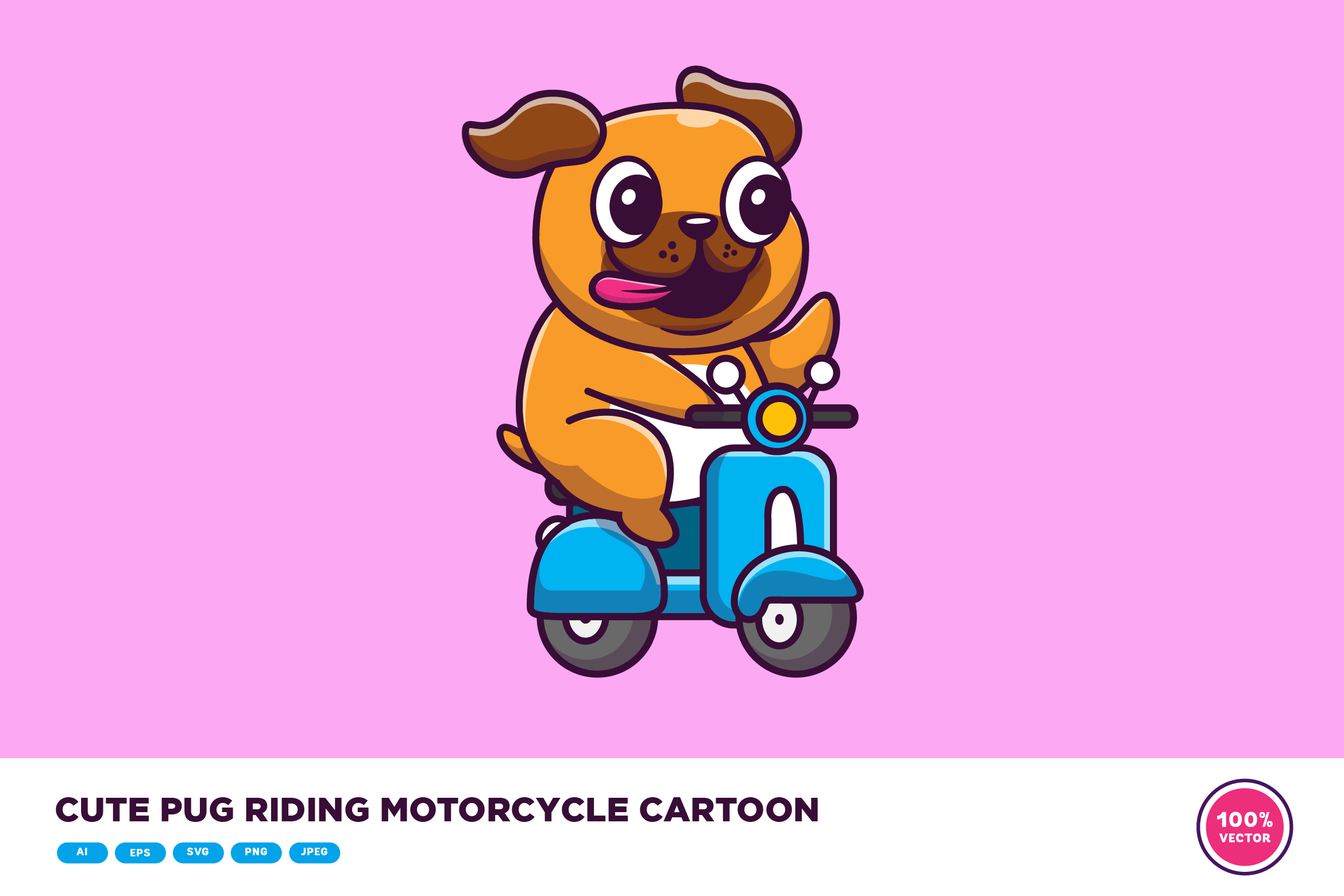 Cute Pug Dog Riding Motorcycle, an Animal Illustration by Catalyst Labs