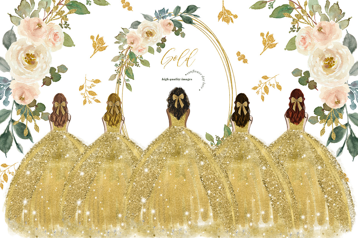 Gold Princess Dresses Clipart, an Illustration by Sunflower Day Love